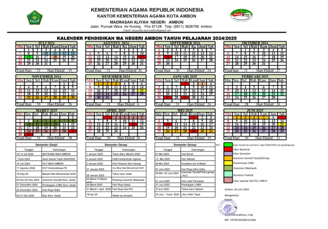 Madrasah Aliyah Negeri 1 Ambon - Kalender Pendidikan MAN Ambon